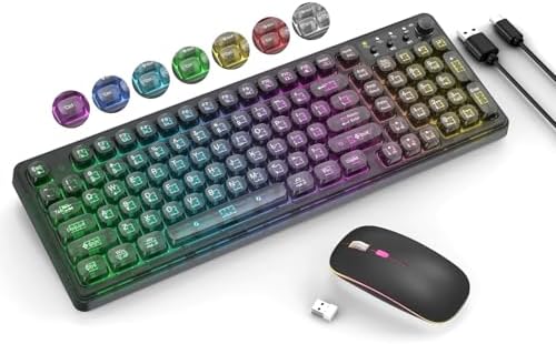 Amazon.com: Black Light Up Keyboard and Mouse Wireless,Cute 2.4Ghz ...