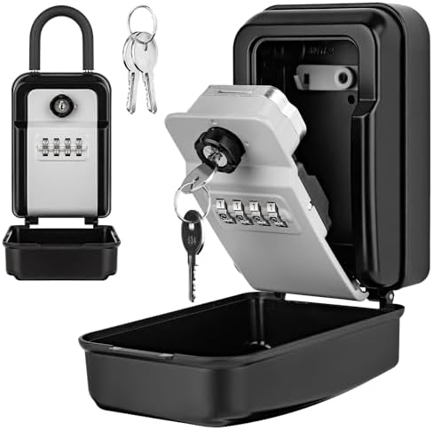Faneam Key Lock Box Outdoor Portable, 4 Digit Combination Key Safe Box ...