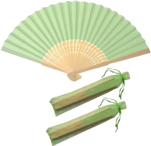 Amazon.com: Pinkunn 100 Pcs Sage Green Folding Fans for Wedding Paper ...
