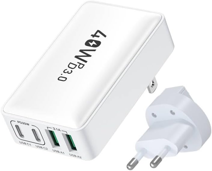 Thin Flat USB C Wall Charger, 40W Fast USB C Charger Block, 4-Port PD ...