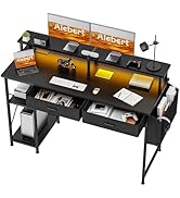 Amazon.co.jp: Alebert｢アレベルト｣ デスク 机 pcデスク 幅120cm 「メーカー一年保証」 引き出し・収納袋・モニター台付き パソコンデスク ゲーミングデスク 勉強机 ...