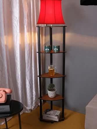 Devansh Pleated Triangle Wooden Shelf Floor Lamp- Height 65.5Inch, Red ...