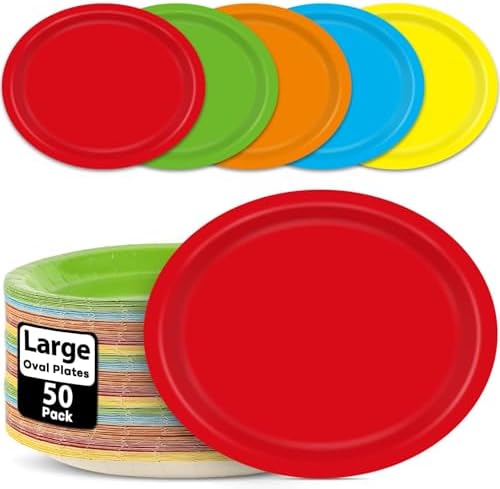 Amazon.com: Qyeahkj 50 PCS Colorful Oval Paper Plates 11" Large ...