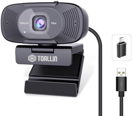 TOALLIN 1080P Full HD Webcam with Dual Microphones, Computer Web Camera ...