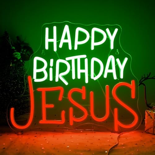 Looklight Happy Birthday Jesus Neon Sign Christmas Neon Signs for Wall ...