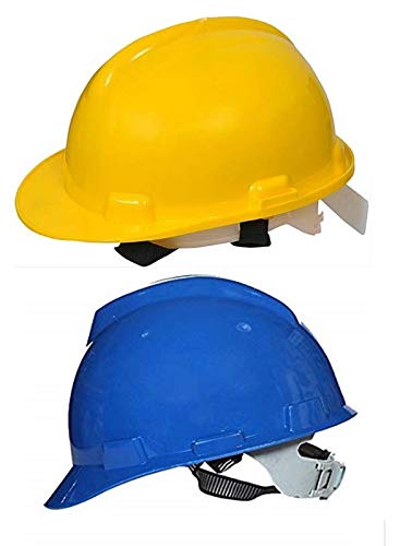 RPES Labour Safety Yellow and Blue Helmet With Plastic Cradle Rachet ...