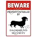 Amazon.com: Warning Sign Beware Property Patrolled by Dachshund ...