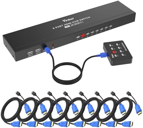 Yinker KVM Switch HDMI 8 Port, 4K@30Hz USB HDMI Rack KVM Console 8 in 1 Out, 4 USB2.0 Hubs ...