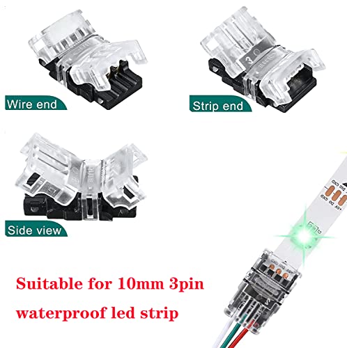 KAITOK 3 Pin 10mm LED Strip Connectors DIY Strip to Wire Connectors ...