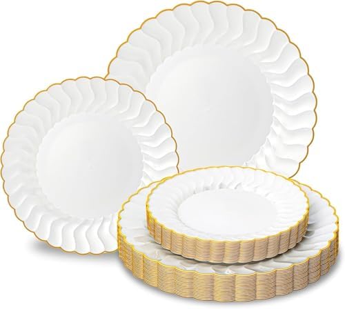 Amazon.com: Lullaby 60PCS Pearl White Scalloped Plastic Plates with ...