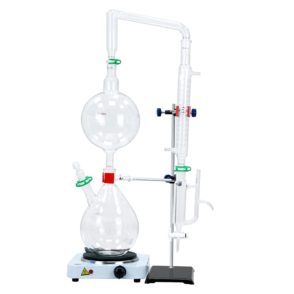 2L Lab Glassware Distillation Kit, Essential Oil Distillation Apparatus ...