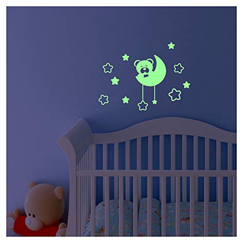 Glow in The Dark Wall Sticker Bear on The Moon with Stars – 20 x 20cm ...