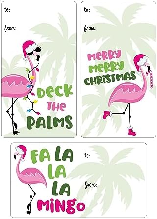 Amazon.com: Pink Flamingo Christmas Gift Tags, Peel and Stick Tropical ...