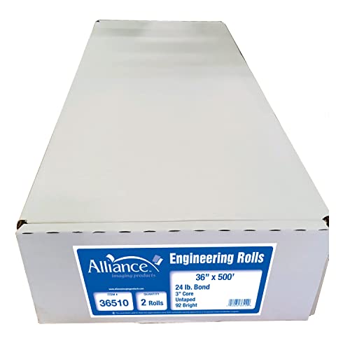 Snapklik.com : Alliance CAD Paper Rolls, 36 X 500, 92 Bright, 24lb - 2 ...
