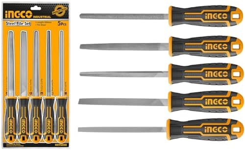 INGCO Steel File Set, 5 Pieces Hand Metal Files, Premium Grade T12 ...