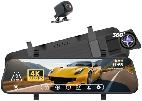 4K Mirror Dash Cam Front and Rear, 10'' Touch Screen Rear Digital View ...