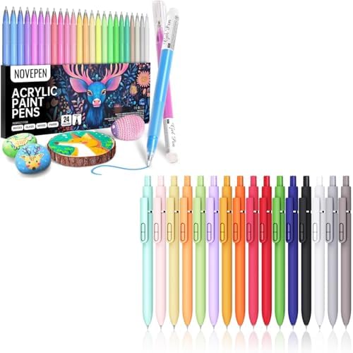 Amazon.com: 24-Color Acrylic Gel Pens + 16 Black No Smear Ink Pens ...