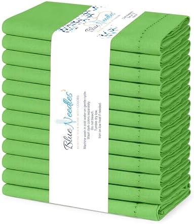 Amazon.com: Blue Needles Set of 12 Hemstitch Linen Napkins 100% Cotton ...