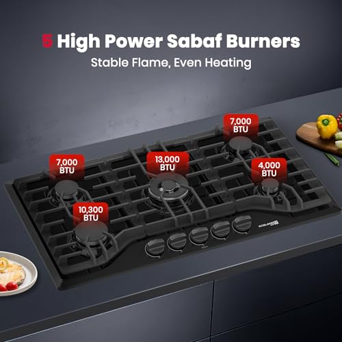 36 Inch Gas Cooktop, GASLAND Chef PRO GH2365EF 5 Burner Gas Stove ...