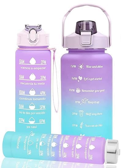 HRDR Motivational Water Bottle Set of 3 Pcs Time Marker with Straw ...