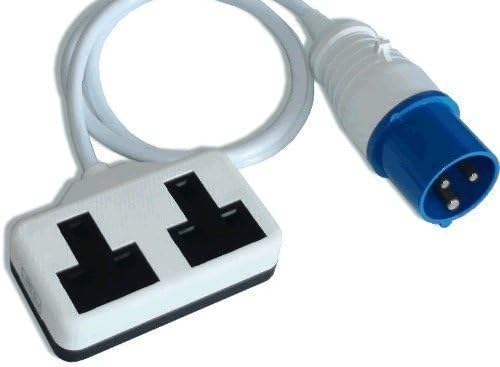 HDIUK 5m IP44 blue commando plug to twin UK 13A Heavy duty Sockets. Fly ...