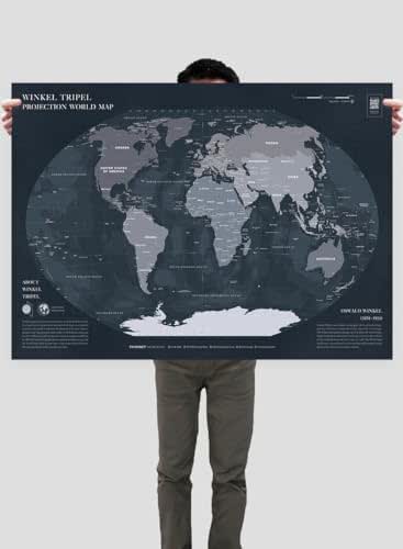 Amazon.com: Modern World Map: Winkel Tripel Projection-Dark Monotone ...