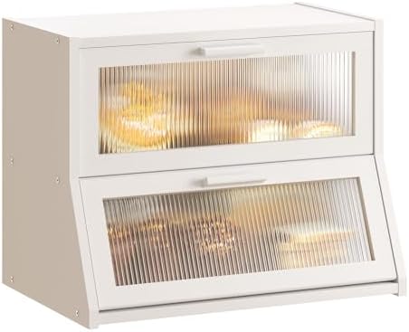 Amazon.com: GHWIE Double Layer Bamboo Bread Box for Kitchen Counter ...