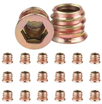 20Pcs M6 (6mm) X 10mm Threaded Inserts for Wood, Jeboler Insert Hex ...