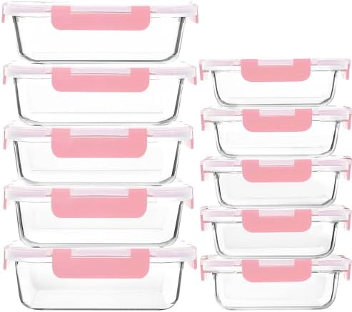 Vtopmart 5 Pack 35oz Glass Food Storage Containers with Lids, Meal Prep ...