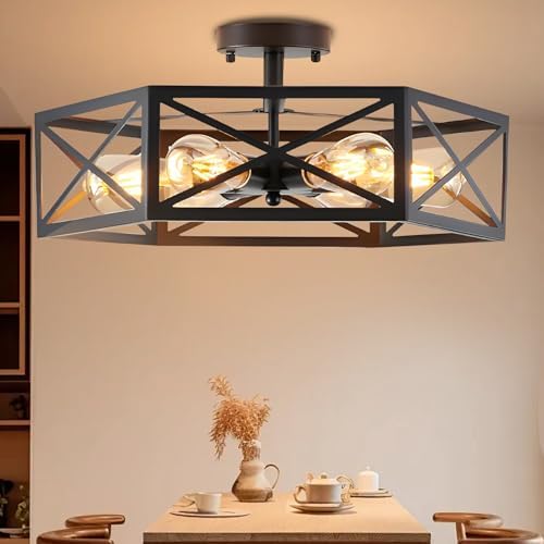 6 Light Semi Flush Mount Ceiling Light, Modern Farmhouse Living Room ...