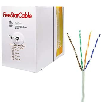 Five Star Cable Cat5e 1000 Ft CMR Rated 24AWG Solid Bare Copper ...