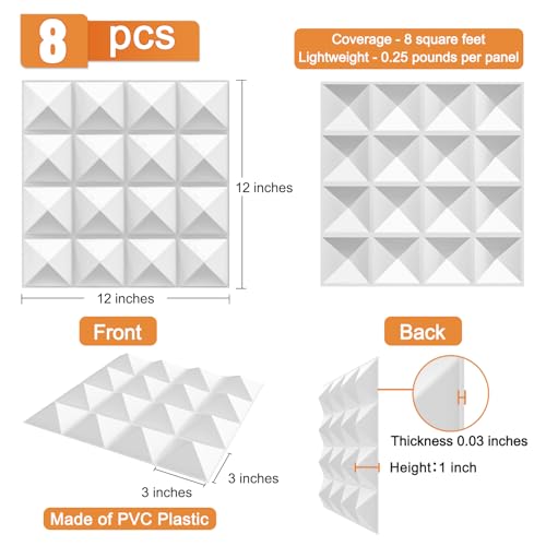 Snapklik.com : TroyStudio Acoustic Sound Diffuser Panels, 12 X 12 X 1 Inches 8 Pcs PVC Plastic ...