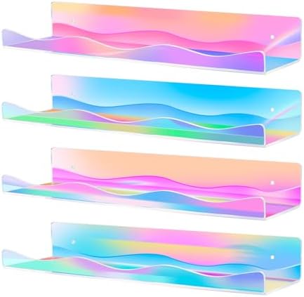 Amazon.com: 6 Pack Iridescent Acrylic Floating Shelves, 15.7" Clear ...