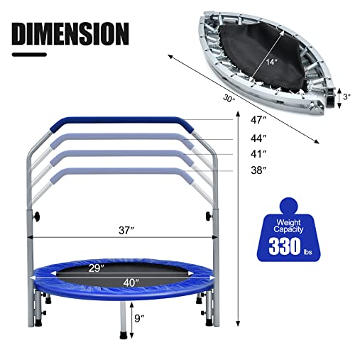 GYMAX Mini trampoline pliable de 101,6 cm, avec 4 niveaux de hauteur ...