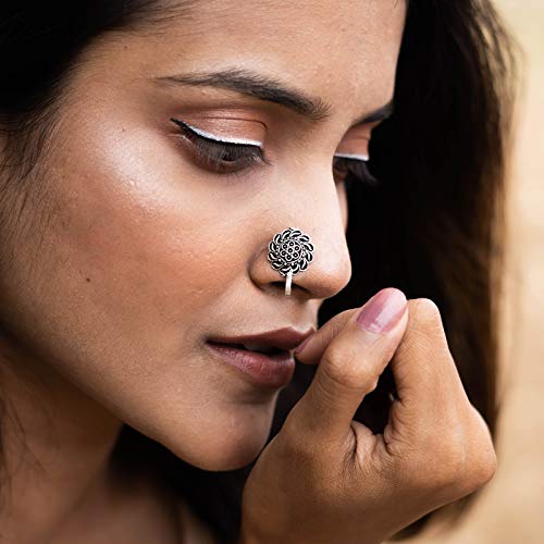 Buy TEEJH Durva Silver Oxidised Nose Pin For Women at Amazon.in