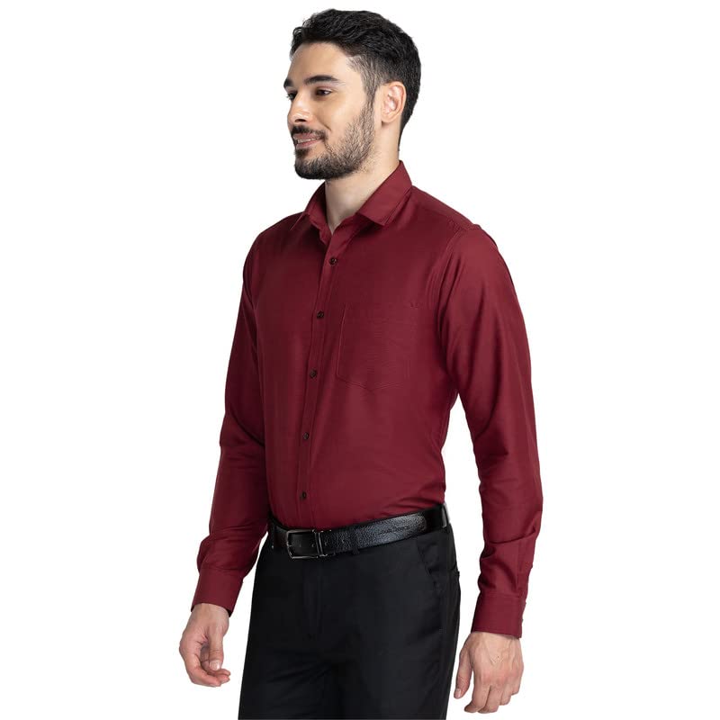 Buy Oxemberg Men's Cotton Blend Slim Fit Formal Shirt (Maroon, 38 ...