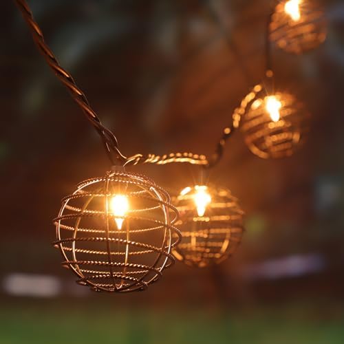 ZHONGXIN Outdoor Patio String Lights, 10 Mini Bulbs with Beaded Copper ...