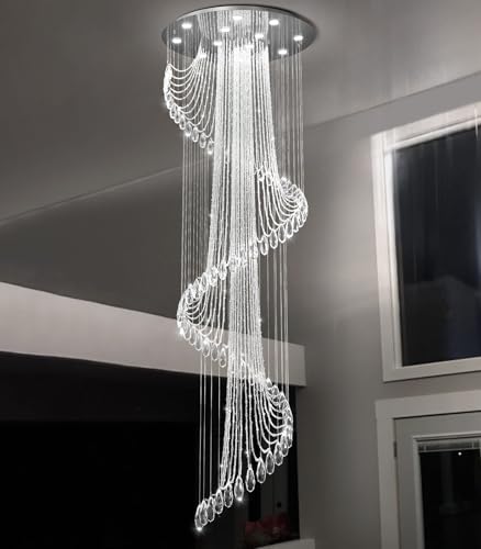 D32'' x H100'' Modern Crystal Chandelier for Foyer Glam Chandelier High ...