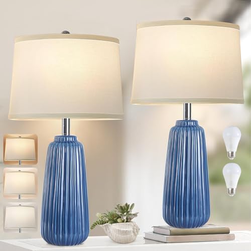 28” Tall Table Lamps Set of 2, Ceramic Bedside Lamps with USB Ports ...