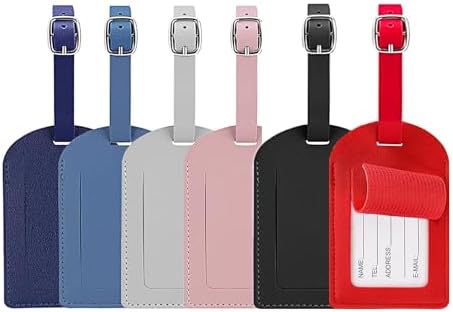 Luggage Tags, 6pcs PU Leather Suitcase Tags Waterproof Luggage Labels ...