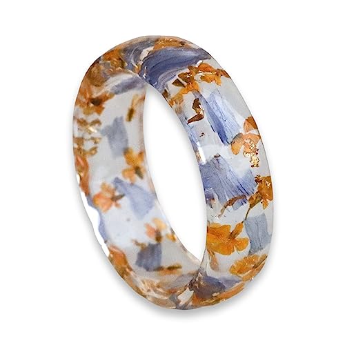 Amazon.com: Faceted Resin Ring With Orange and Blue Pressed Petals and ...