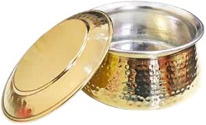 Amazon.com: KARRMAS Pure Brass Hammered Lagan Handi with Lid & Kalai ...