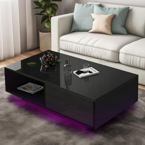 Amazon.com: Square Coffee Table, Modern High Gloss Black Coffee Table ...