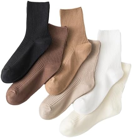6 pairs cotton socks Crew Socks for Women, knit socks tan socks for ...