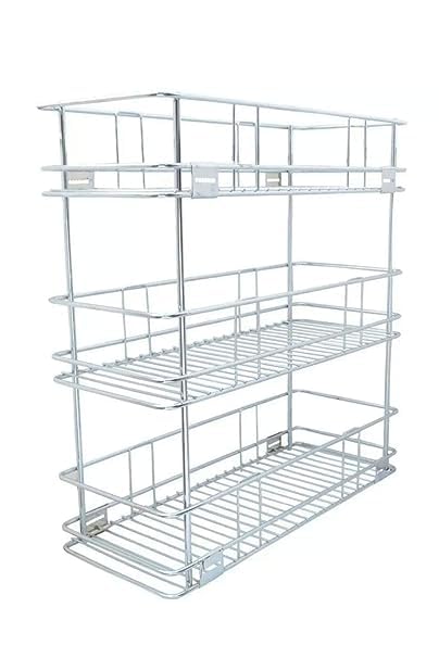 MAA CREATIONS 3-Tier Stainless Steel Bottle Pull Out Basket for Modular ...