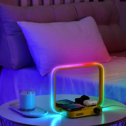 GEREY Gamer Bedside Table RGB Lamp with 3 in 1 Wireless Charger ...