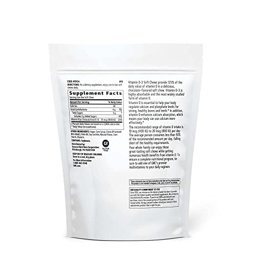 GNC - Vitamin D-3 Soft Chews 1000IU sabor Chocolate - Embalagem Dupla ...