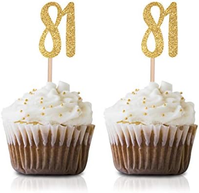 Amazon.com: Gold Happy 81st Birthday Cupcake Topper, 24-Pack Number 81 ...