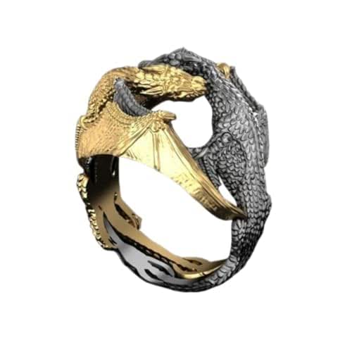 Amazon.com: SILVELY Two Tone Fighting Double Dragon Men's Statement ...