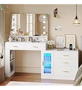 Amazon.com: VIAGDO Makeup Vanity with Lights, Vanity Desk with Openable ...